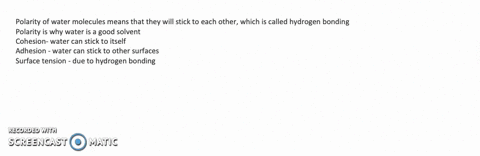 SOLVED:Relate the properties of water to its polarity and hydrogen ...