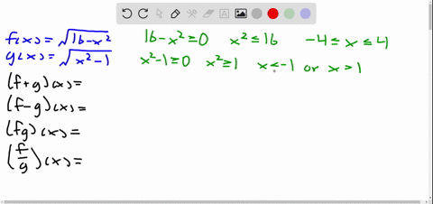 SOLVED:? Combining Functions Find f + g, f - g, fg, and f/g and their ...