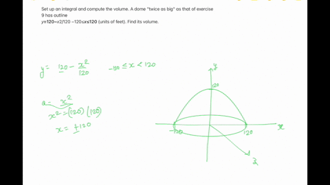 SOLVED:Set up an integral and compute the volume. A dome "twice as big ...