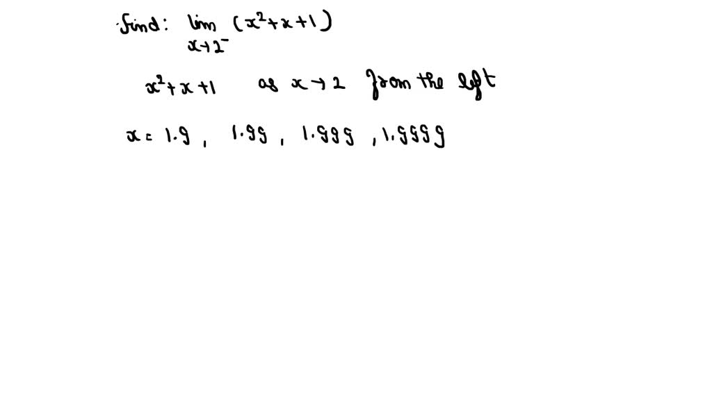 SOLVED:Use tables of values to make educated guesses for each of the limits. limx →2^-(x^2+x+1)