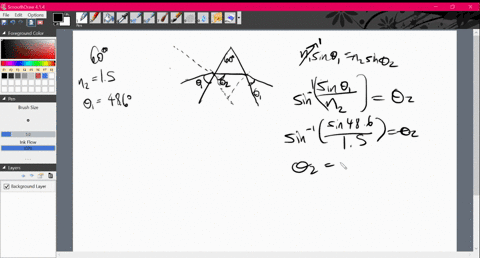 A triangular glass prism with apex angle 60.0^∘ has an index of ...