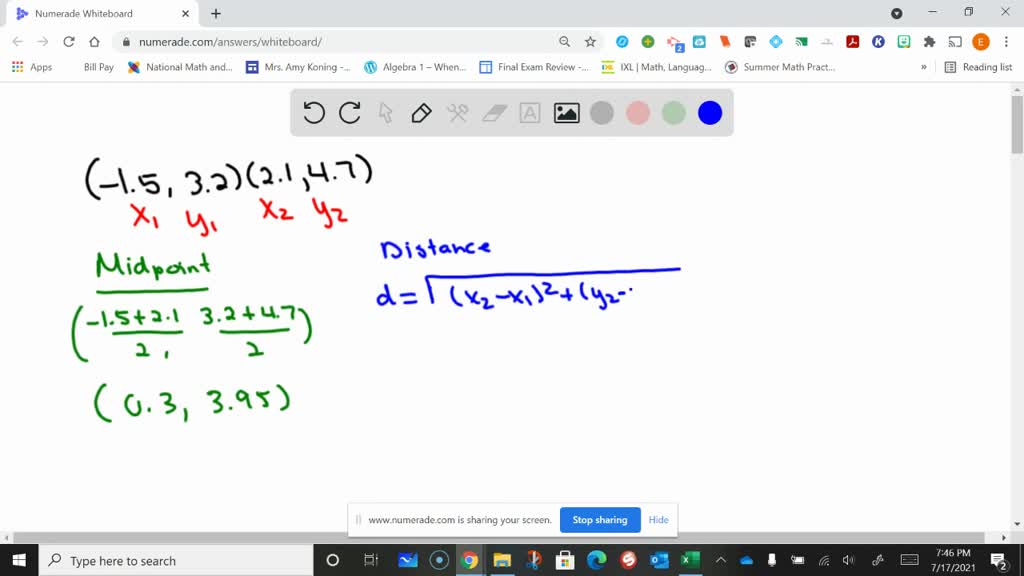 SOLVED:Calculate the distance between the given points, and find the midpoint of the segment ...