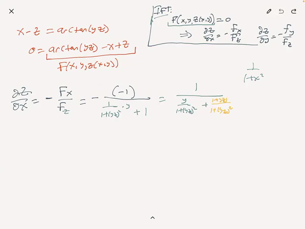 SOLVED:31-34 Use Equations 7 to find ∂z / ∂x and ∂z / ∂y x-z=arctan(y z)