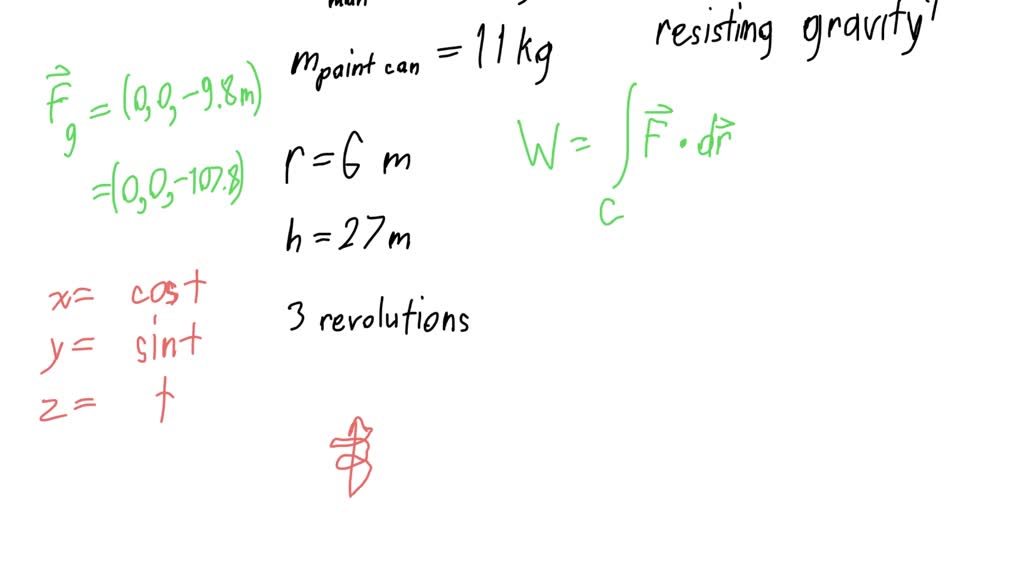SOLVED:A 72.5 -kg man carries a 11-kg can of paint up a helical ...