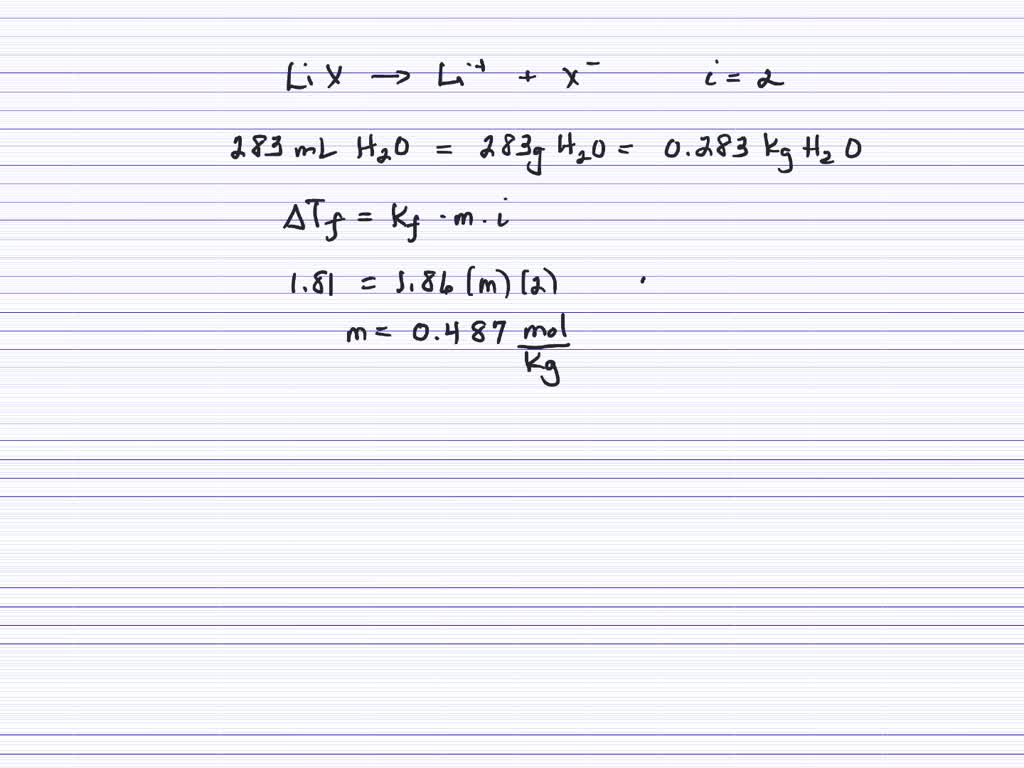 SOLVED:An aqueous solution of LiX is prepared by dissolving 3.58 g of ...