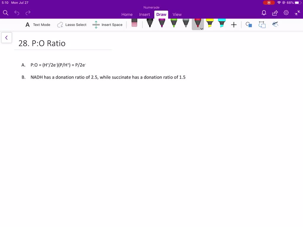 SOLVED:P: O ratios. The P: O ratio can be used to monitor oxidative phosphorylation (problem 7 ...