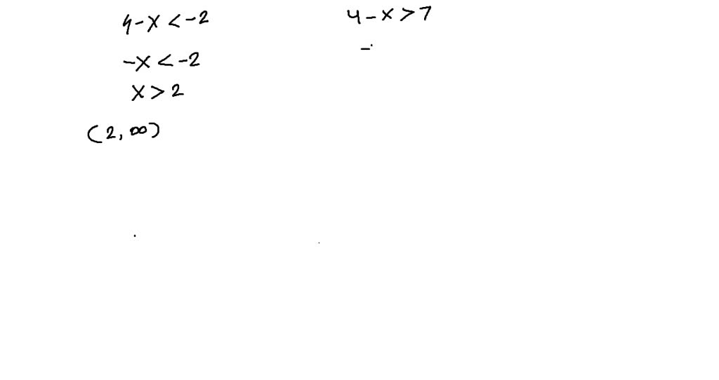 SOLVED:Use the following graph of g(x)=4-x to solve 4-x 7 (GRAPH CANT COPY)
