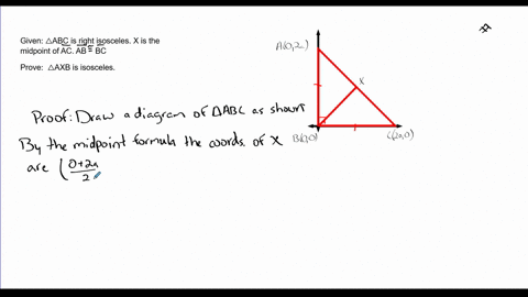 SOLVED:Given: A B C is right isosceles. X is the midpoint of A C . A B ...