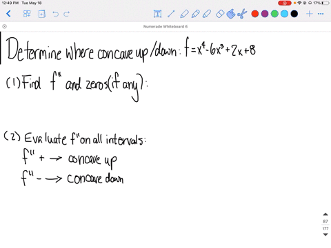 SOLVED:Determine where the function is concave upward and where it is ...