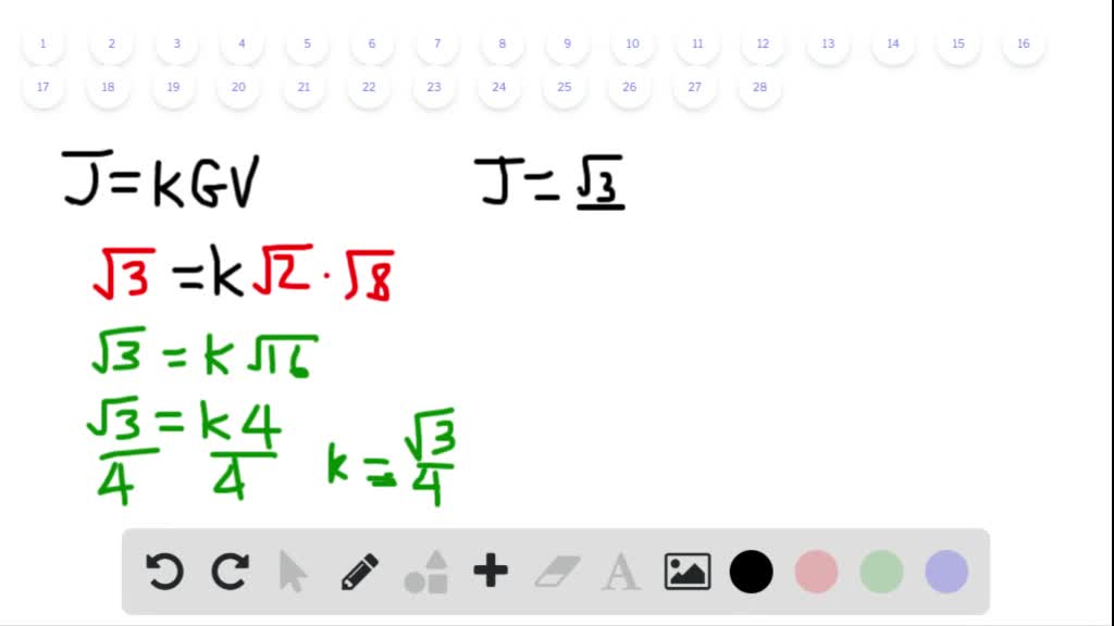 SOLVED:If J is jointly proportional to G and V, and J=√(3) when G=√(2 ...