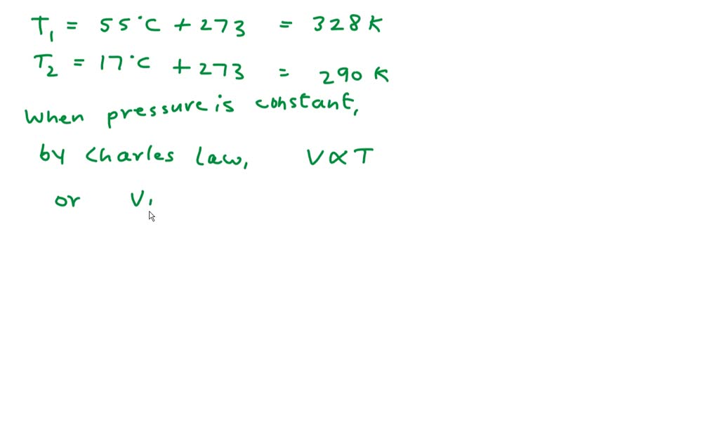 A variable-volume container holds 24.3 L of gas at 55^∘ C. If pressure ...