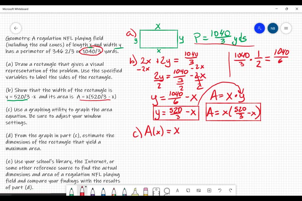 SOLVED:A regulation NFL playing field (including the end zones) of ...