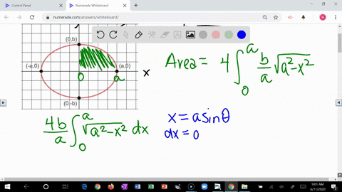 SOLVED:Area of an ellipse The upper half of the ellipse centered at the origin with axes of ...