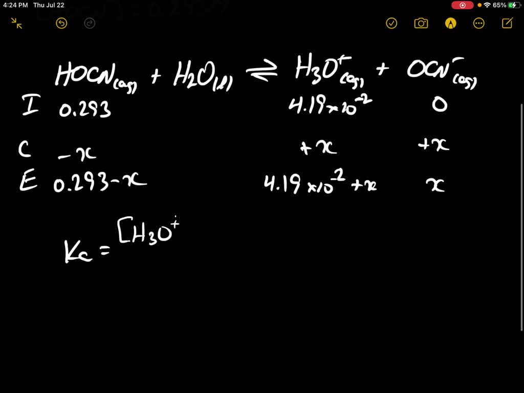 SOLVED:Cyanic acid, HOCN, is a weak acid with a Ka value of 3.5 ×10^-4 ...