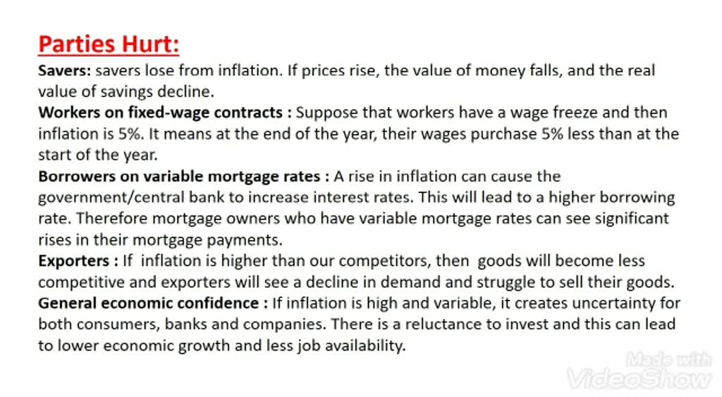 Identify several parties likely to be helped and hurt by inflation ...