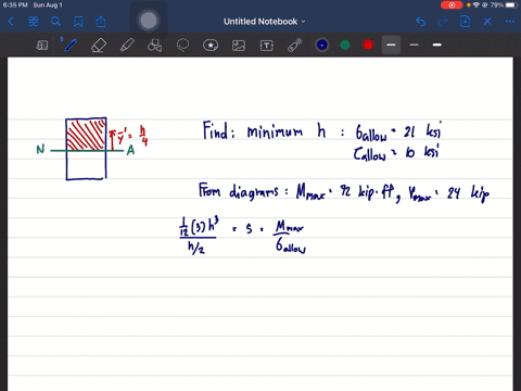 SOLVED: For the beam and loading shown, determine the minimum required depth h, knowing that for ...