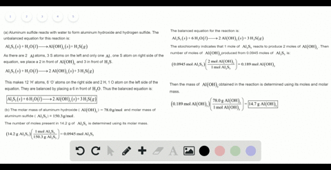 SOLVED: Aluminum sulfide reacts with water to form aluminum hydroxide ...