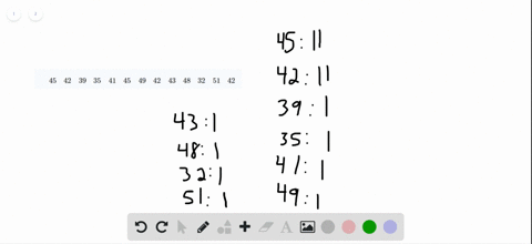 SOLVED:Find the mean, median, and mode for each set of values. 45 42 39 ...