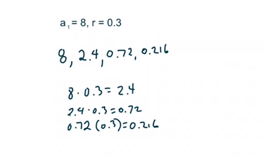 SOLVED:For the following exercises, write the first five terms of the geometric sequence, given ...