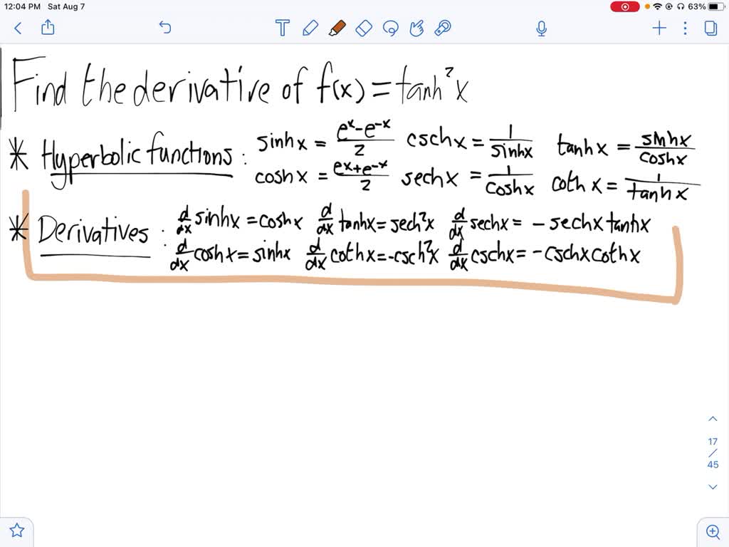 SOLVED Differentiate Y tanh 2 X