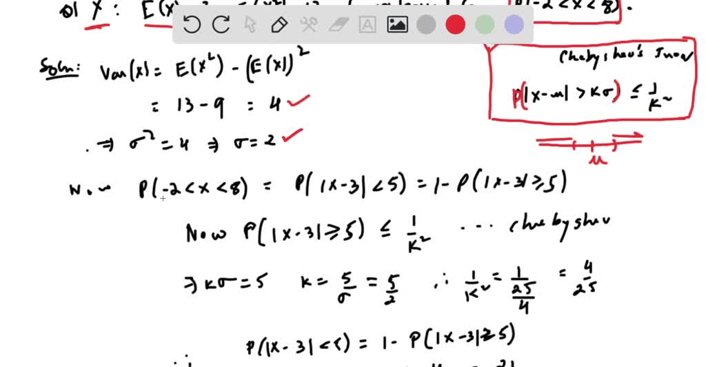 SOLVED:A random variable X has mean 3 and variance 2. Use Chebyshev's ...