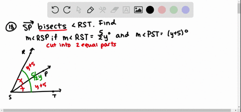 SOLVED:Find each of the following. m ∠R S T if m ∠R S P=(3 x-2)^∘ and m ...