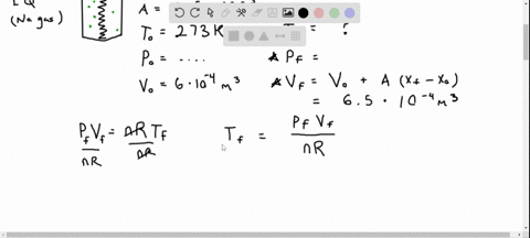 The drawing shows an ideal gas confined to a cylinder by a massless ...