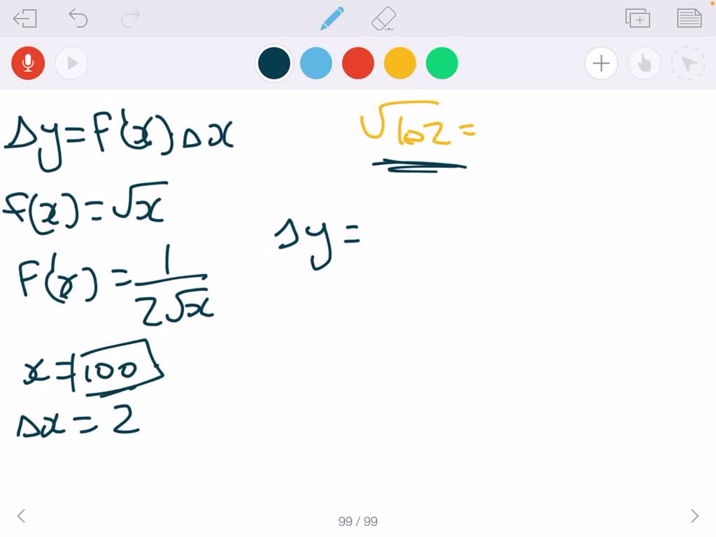 SOLVED:Use Δy ≈∫^'(x) Δx to find a decimal approximation of each ...
