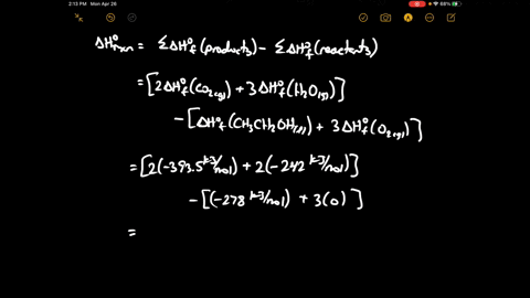 SOLVED:Use the values of ΔHf^∘ in Appendix 4 to calculate ΔH^∘ for the following reactions. (See ...