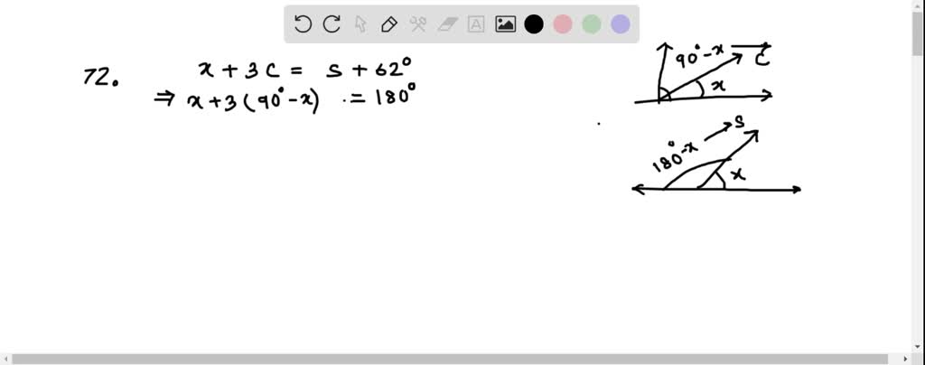 SOLVED:Write an equation and solve. The sum of an angle and three times its complement is 62^∘ ...