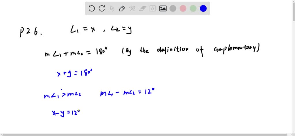 SOLVED:Two angles are complementary. One angle is 12^∘ larger than the ...