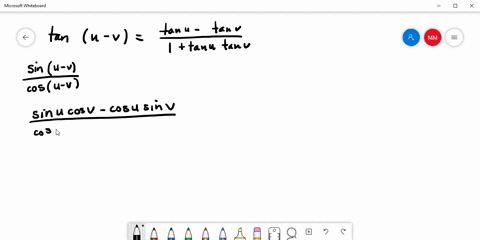 SOLVED:Prove the identity tan(u+v)=(tanu+tanv)/(1-tanu tanv)