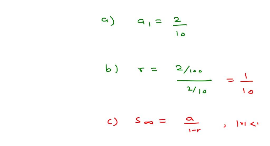 SOLVED:The repeating decimal number 0 . 2 can be written as an infinite ...