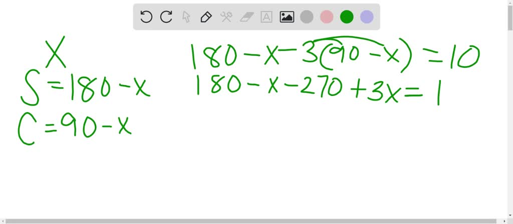SOLVED:The supplement of an angle is 10^∘ smaller than three times its complement. Find the size ...
