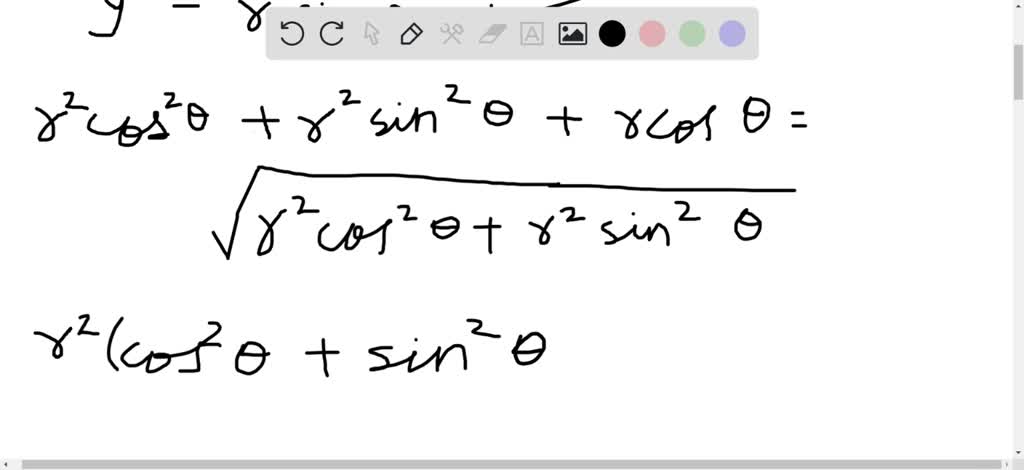 SOLVED:Write the equation in polar coordinates. x^2+y^2+x=√(x^2+y^2)