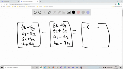 SOLVED:Perform the indicated operations, where possible. \left[\begin{array}{rr}{-4 x+2 y} & {-3 ...