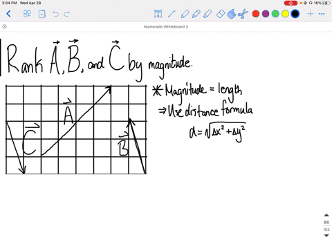 SOLVED:Rank the vectors 𝐀, 𝐁, and 𝐂 in order of increasing magnitude ...
