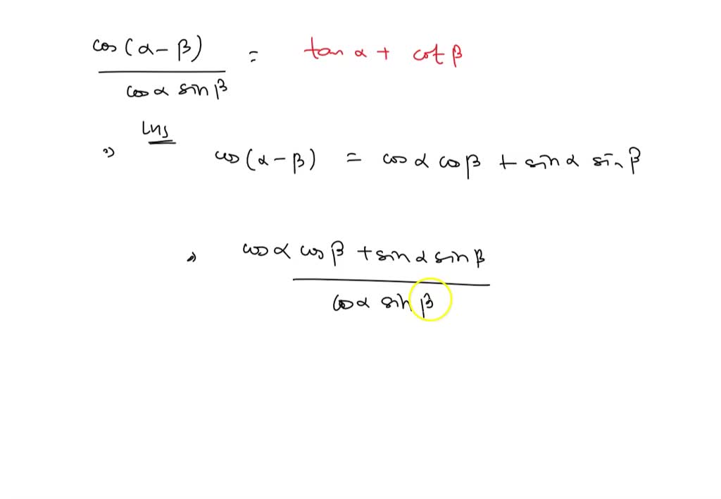 SOLVED:Use the formula for the cosine of the difference of two angles ...