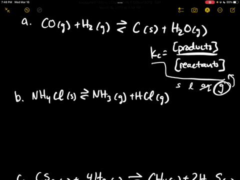 Write the equilibrium constant expression for each of the reactions in ...