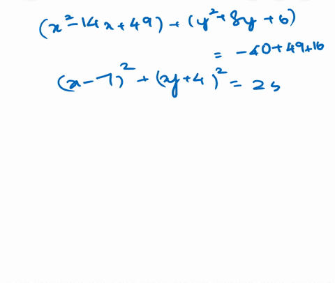SOLVED:Sketch the circle. Identify its center and radius. x^2-14 x+y^2 ...