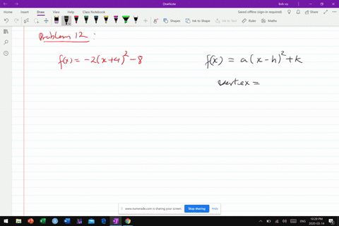 SOLVED:In Exercises 9–16, find the coordinates of the vertex for the ...