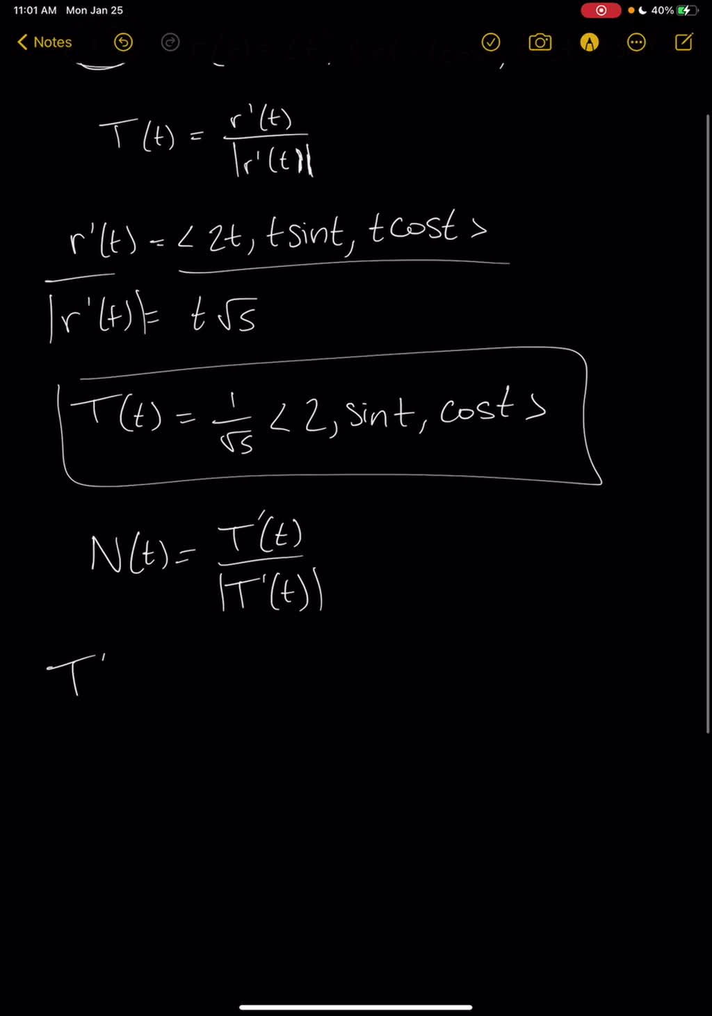 SOLVED Find The Unit Tangent Normal And Binormal And The Curvature