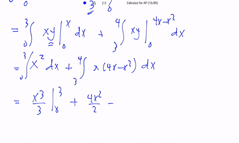 SOLVED:Integrate f(x, y)=x over the region bounded by y=x, y= 4 x-x^2 ...