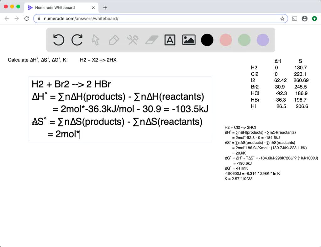SOLVED:H2 reacts with the halogens (X2) according to the following ...