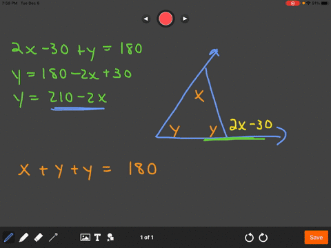 SOLVED:an isosceles triangle containing two angles with equal measure is shown. The degree ...