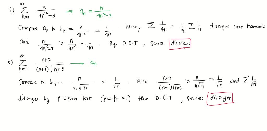 1. Test the following for convergence, using comparison-either with the ...