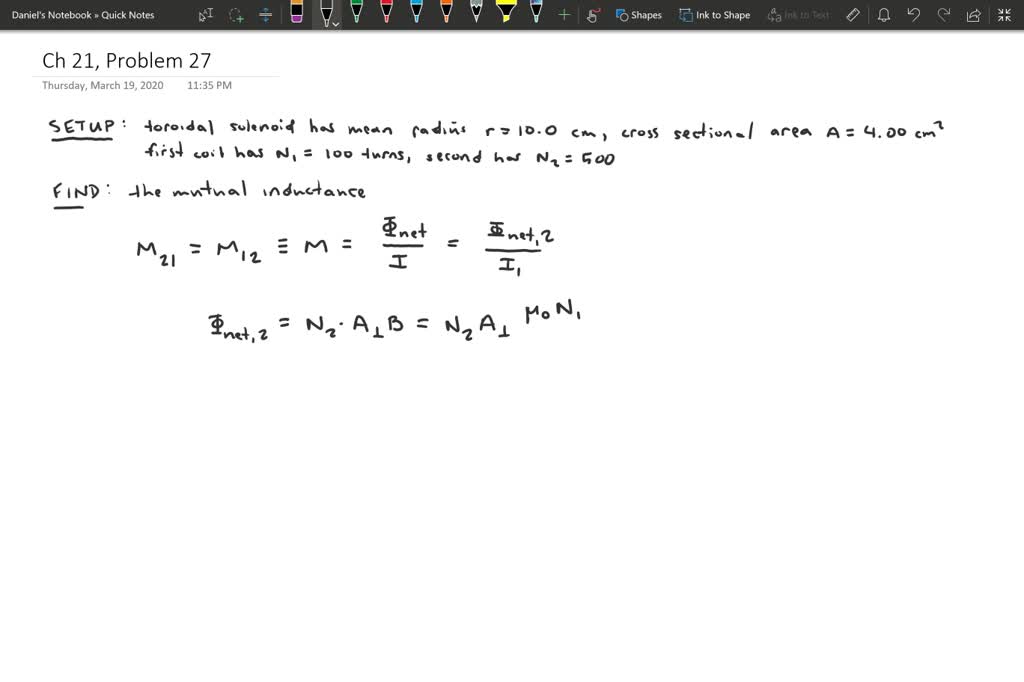 Solved A Toroidal Solenoid Has A Mean Radius Of 10 0 Cm And A Cross