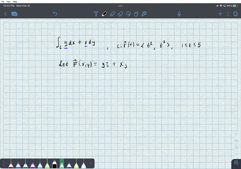 SOLVED:Evaluate the line integrals. ∫C y d x+x d y where C is the parameterized path x= t^2, y=t ...