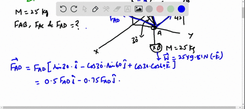 The 25 -kg flowerpot is supported at A by the three cords. Determine ...