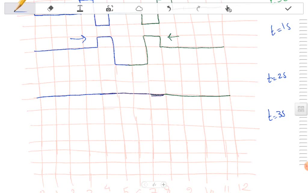 SOLVED:The drawing graphs a string on which two pulses (half up and ...